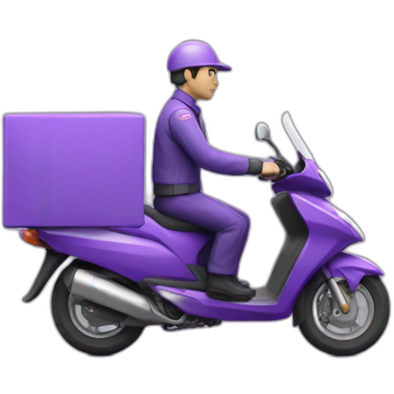 a purple delivery motorbike with delivery man and small b white logo ...