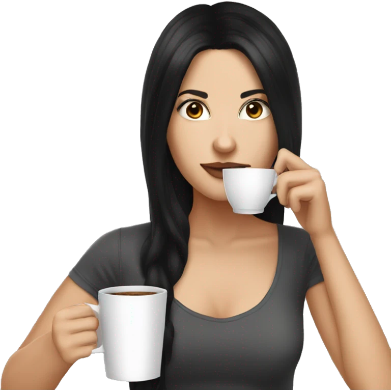 White girl black hair sipping coffee emoji | AI Emoji Generator