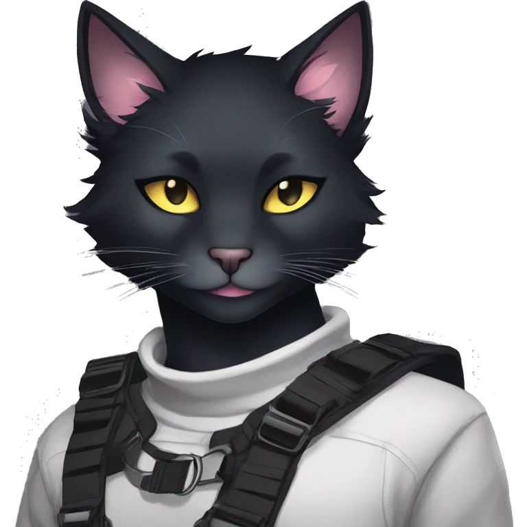 Gorgeous furry dark techwear anime style anthro black cat furry sona ...