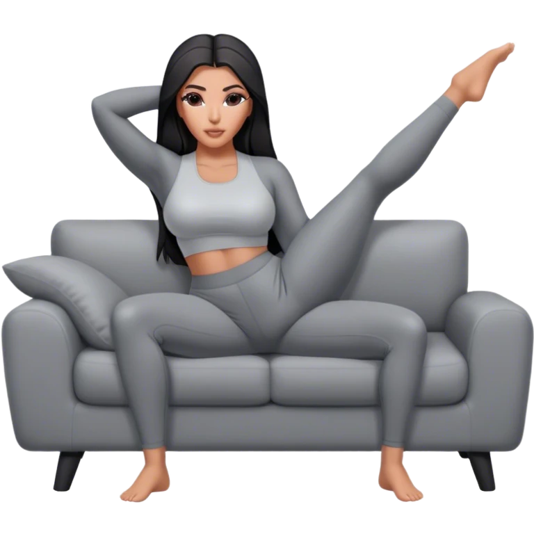 hyper-realistic kim kardashian in gray yoga pants lying on couch comfy ...