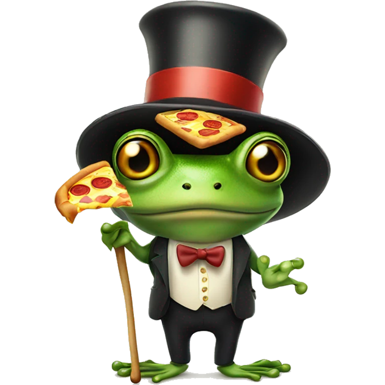 A frog wearing a top hat holding a cane eating pizza upside down emoji ...