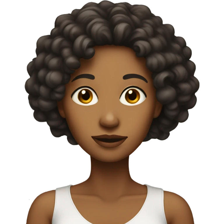 A woman head with light brown skin, very thick long black curly emoji ...