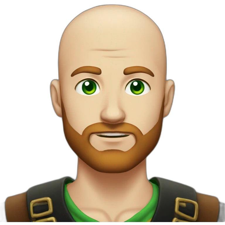 pirate look, 21 years old almost bald man with 1-day chestnut beard ...