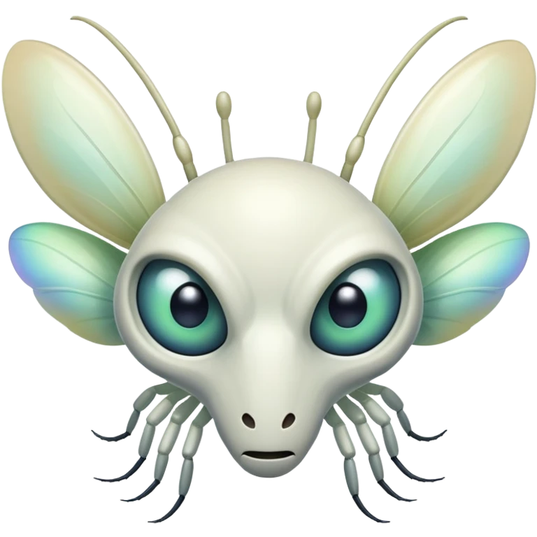 A white, alien mantis-like face with 8 eyes emoji | AI Emoji Generator