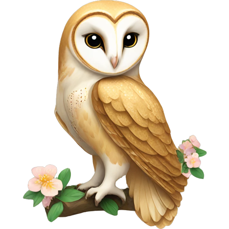 Golden barn owl with floral pattern on wings emoji | AI Emoji Generator
