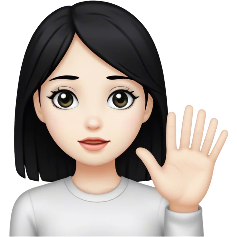 Girl with black hair white skin saying Bye emoji | AI Emoji Generator