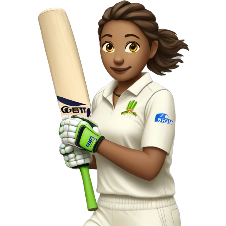 Women Cricketer + cricket bat emoji | AI Emoji Generator