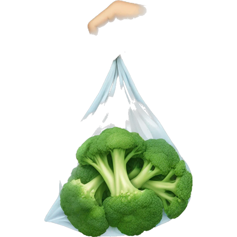 a hand holding a small see through bag wir chopped Broccoli inside ...