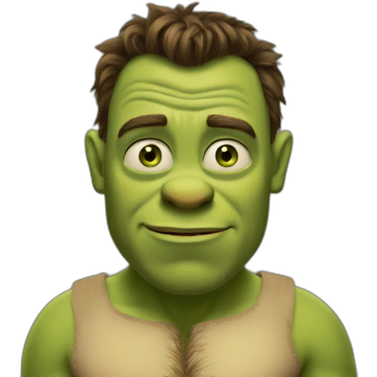 Shrek with bleu eyes and is shirtless emoji | AI Emoji Generator