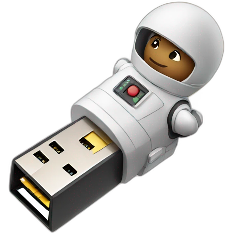 man riding a usb flash drive to space emoji | AI Emoji Generator