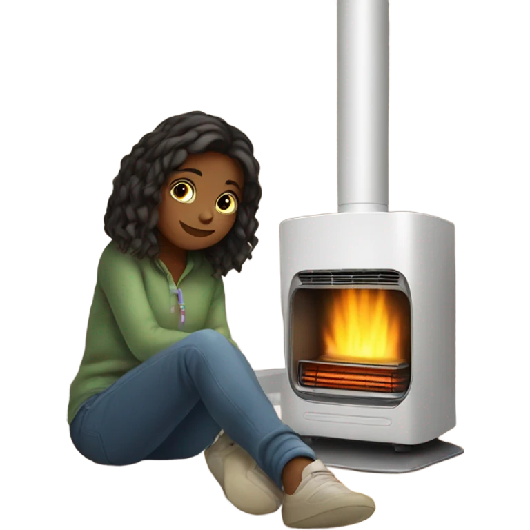 Girl sitting in front of heater emoji | AI Emoji Generator