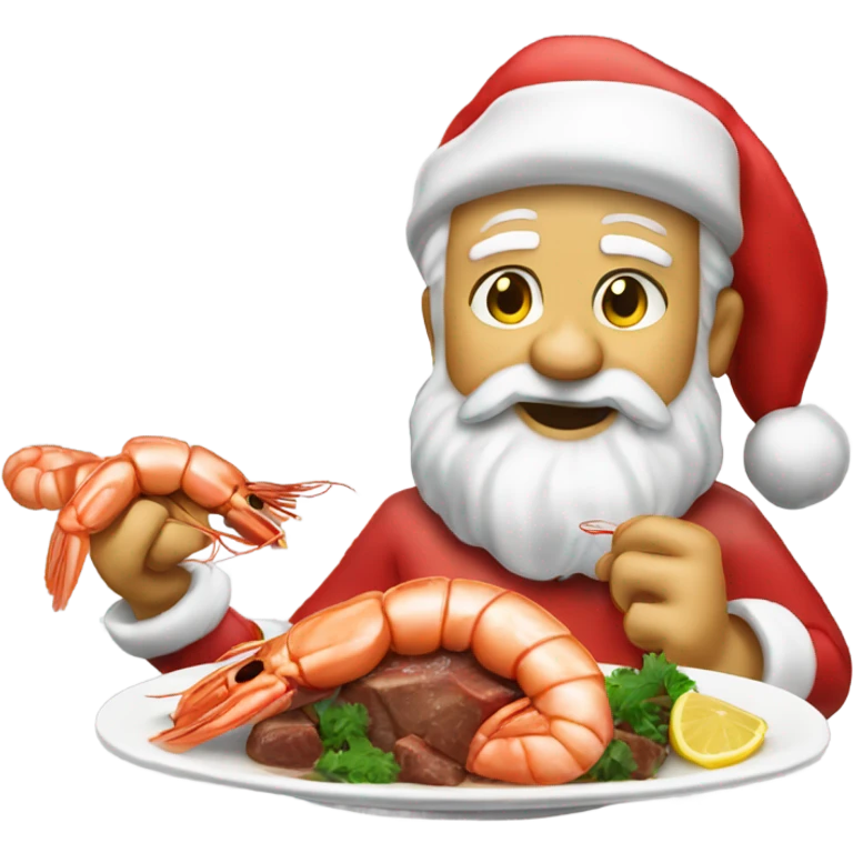 Santa Claus eating shrimp scampi and beef roast emoji | AI Emoji Generator