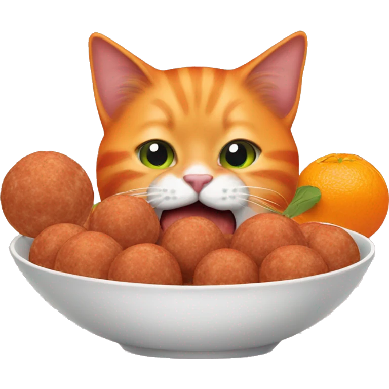 Orange cat eating meatballs emoji | AI Emoji Generator