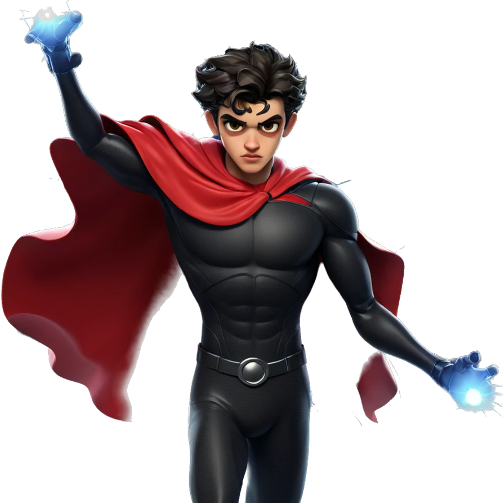 serious superhero with red cape emoji | AI Emoji Generator
