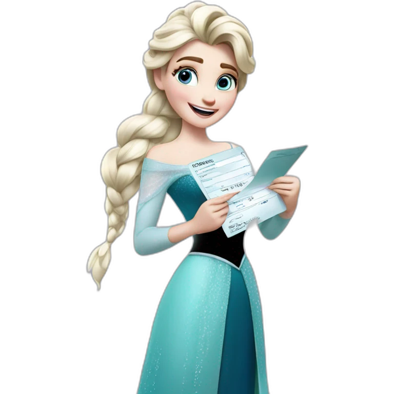 Elsa from disney holding a payslip emoji | AI Emoji Generator