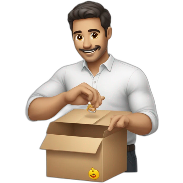 hombre blanco mostrando una caja con anillo de compromiso emoji | AI ...