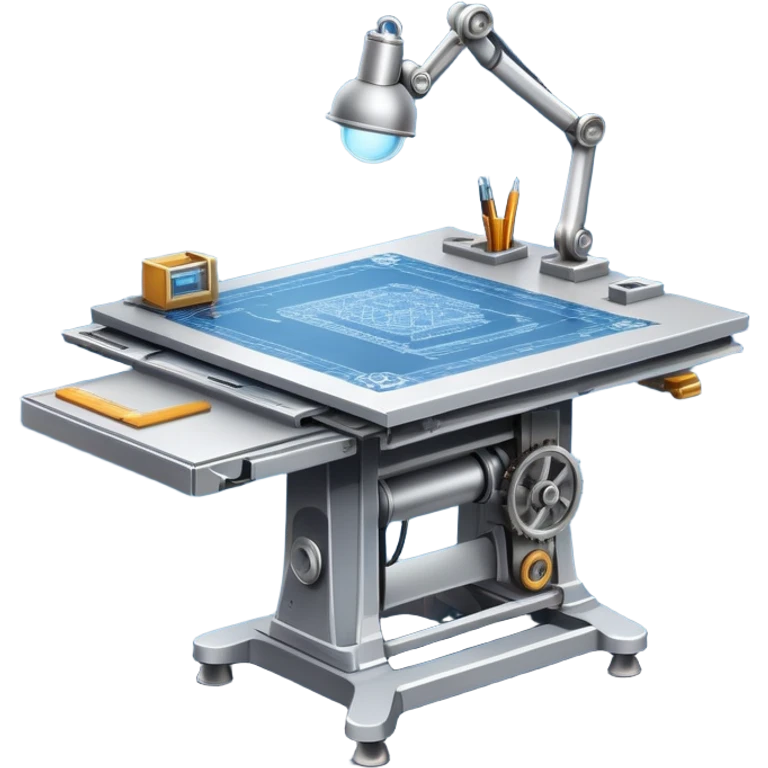 An icon featuring an engineering drafting table with a blueprint, a ...