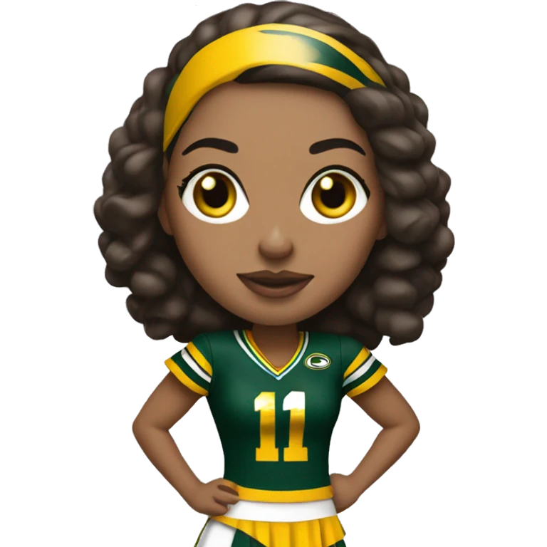 nfl cheerleader, brunette , Green Bay packer emoji | AI Emoji Generator