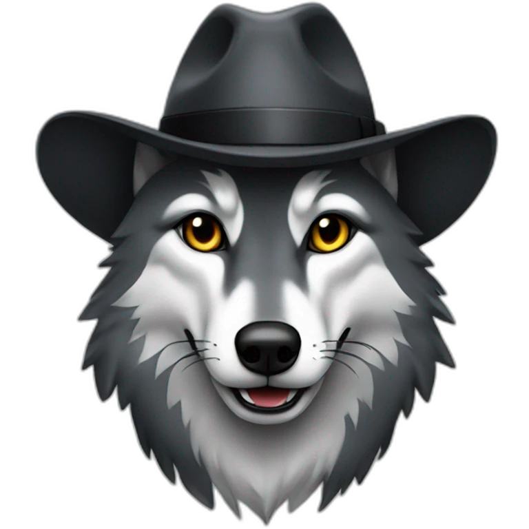 Grey wolf with a black fedora emoji | AI Emoji Generator