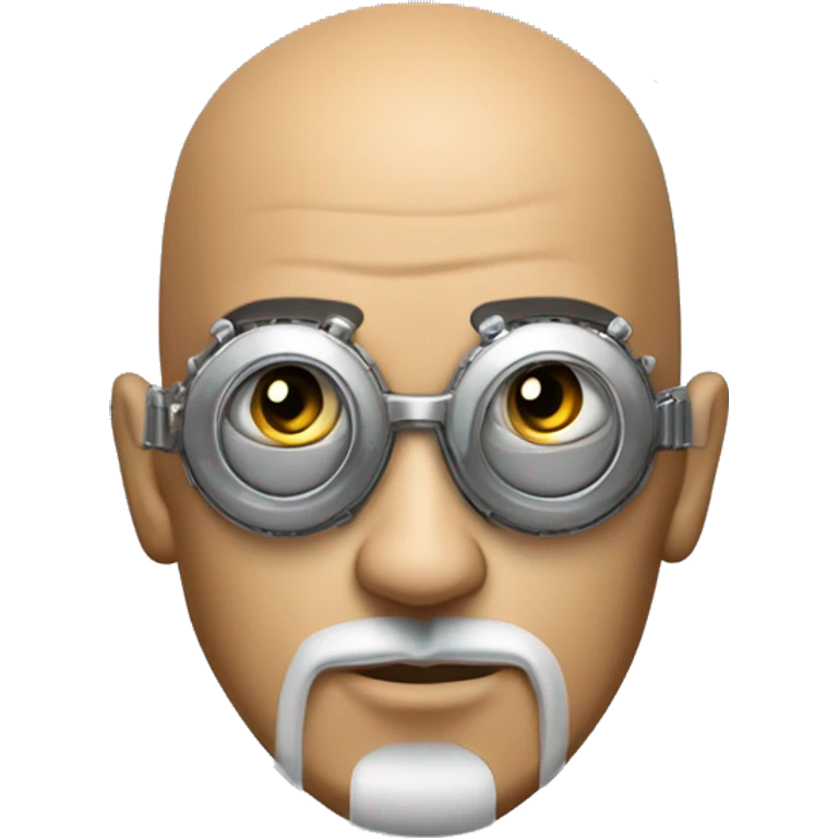 Tan bald male Latino cyborg head with grey beard, silver steampunk ...