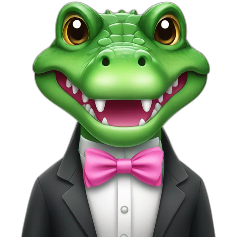 Crocodile with a pink bow tie emoji | AI Emoji Generator