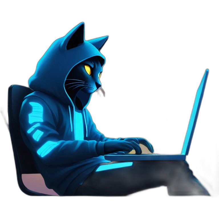 Side view developer cat behind his laptop with this style : Riot Games ...