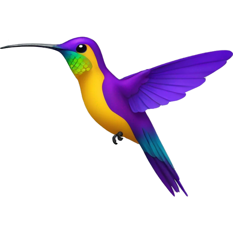 colibri en colores morados cabeza y pecho, alas azul, amarillo y morado ...