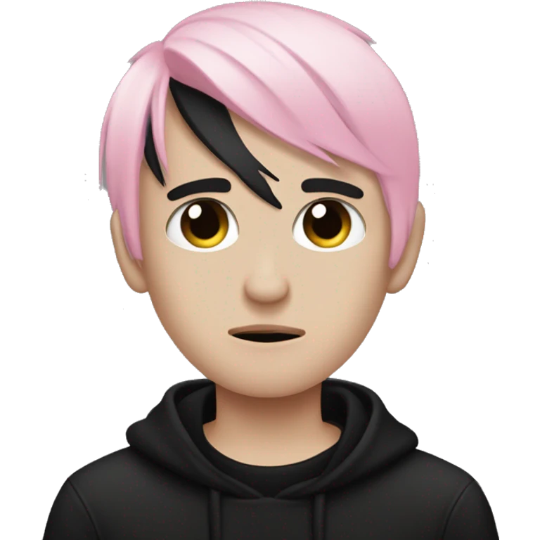 Create an emoji of an emo guy with split-dyed hair (one side pastel pink, the other side black ...