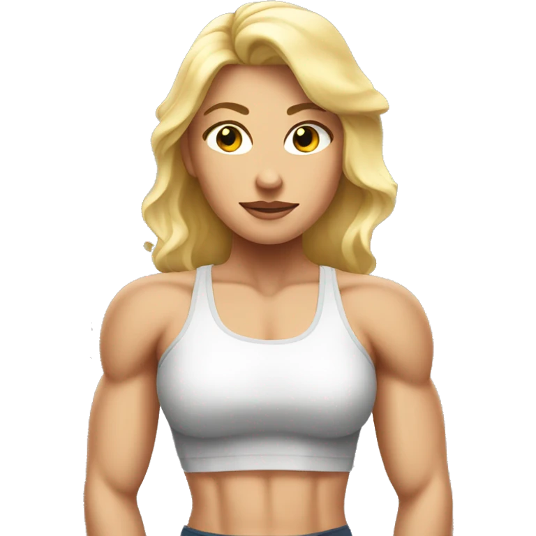 Strong muscle arm blonde girl emoji | AI Emoji Generator