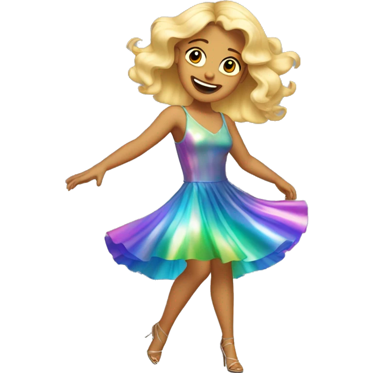 Dancing salsa blonde girl in an iridescent dress emoji | AI Emoji Generator