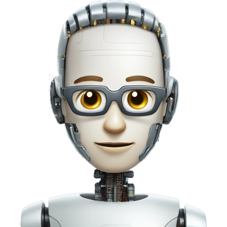 Robotic Cyborg head with fair skin, flat top haircut, rectangular ...