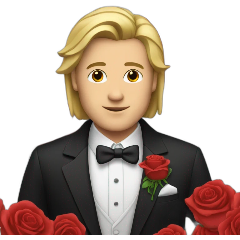 White guy with straight hair and red roses wearing tux emoji | AI Emoji ...