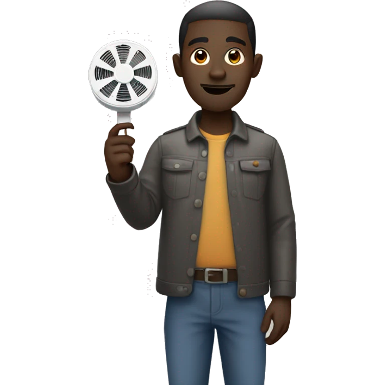 Dark skinned man holding circular Smoke detector emoji | AI Emoji Generator
