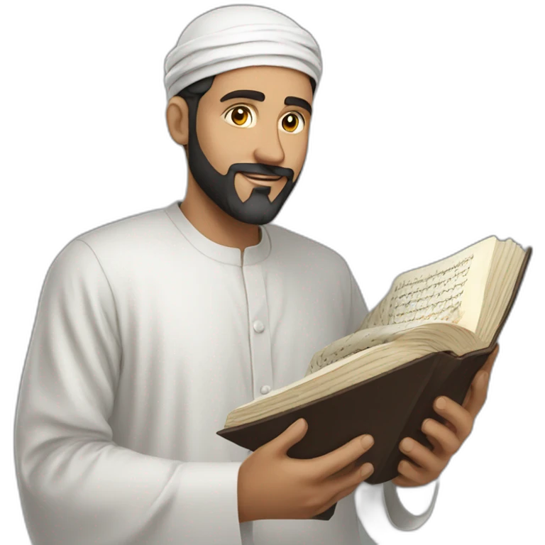 Real islamic man with Quran in his hand emoji | AI Emoji Generator