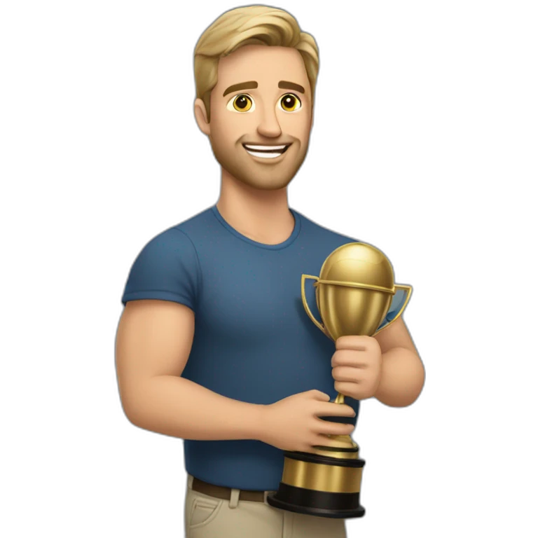 Caucasian Dad holding father of the year trophy emoji | AI Emoji Generator