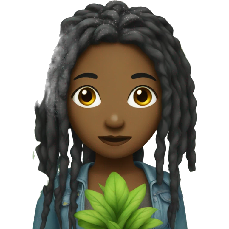 Black girl with long dreadlocks and houseplant emoji | AI Emoji Generator