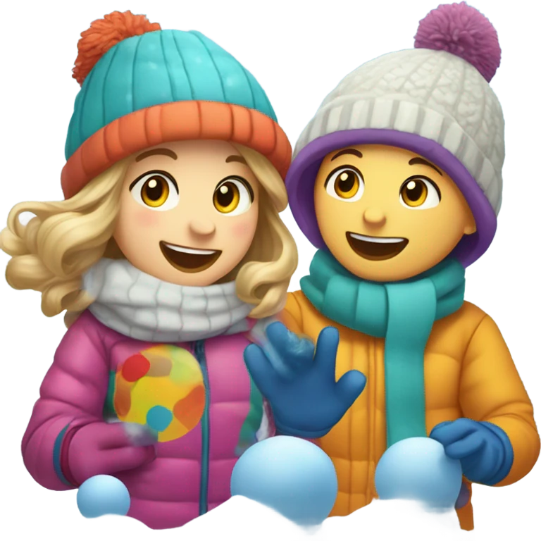 Caucasian brother and sister kids playing in snow emoji | AI Emoji ...
