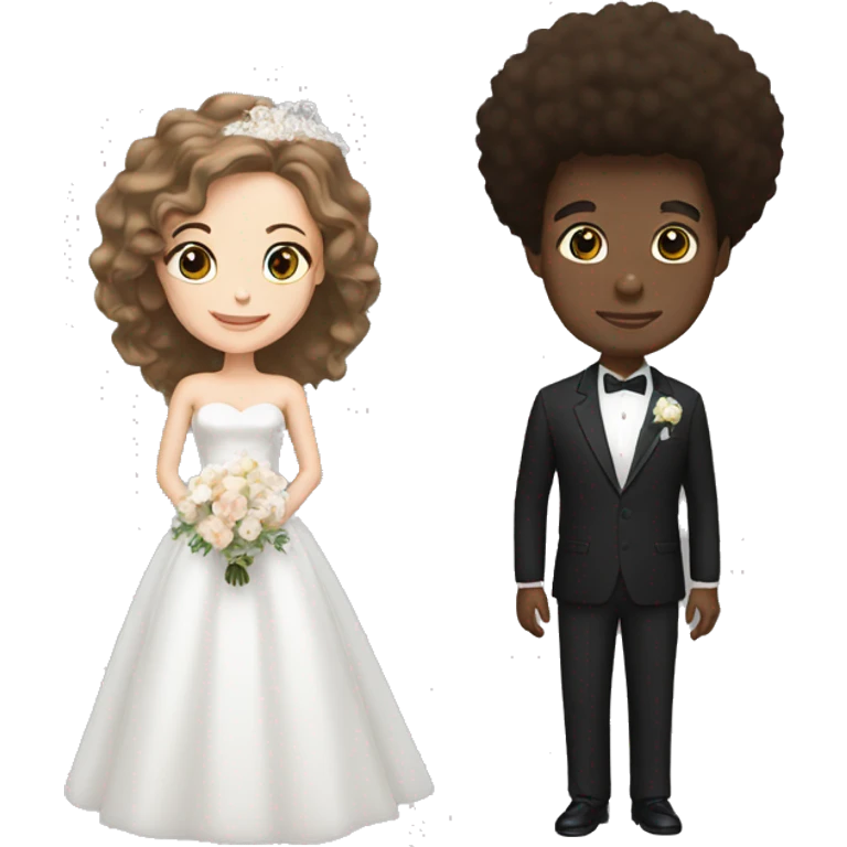 black man, afro hair, white woman, brown hair, wedding emoji | AI Emoji ...
