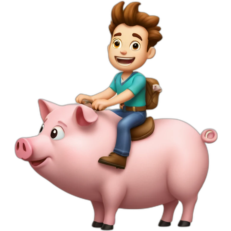jimmy neutron v neck riding a pig emoji | AI Emoji Generator