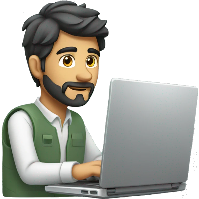 pakistani man working on laptop. straight angle emoji | AI Emoji Generator