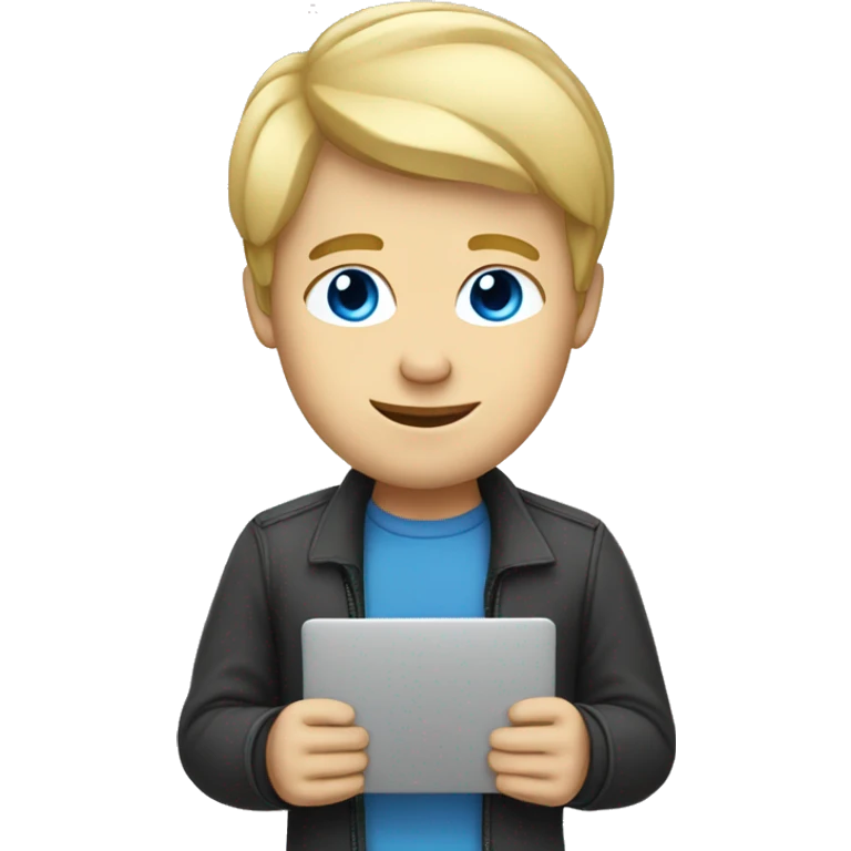 Male coder featuring a laptop. He has blonde hair, blue eyes, white ...