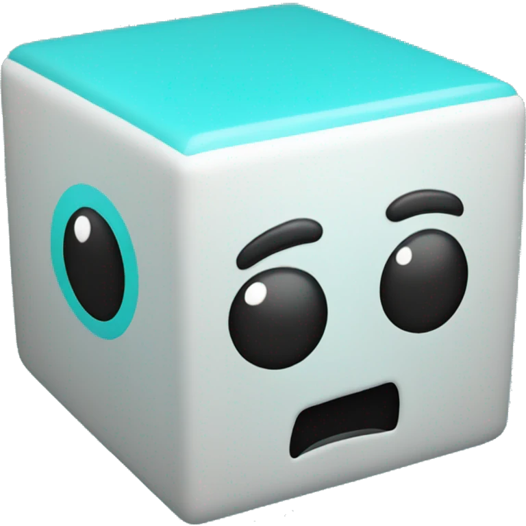Cyan cube with a closed black eye emoji | AI Emoji Generator