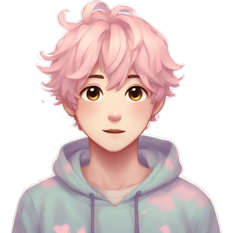 Gorgeous pastel anime style boy man with blushing face and butterflies ...