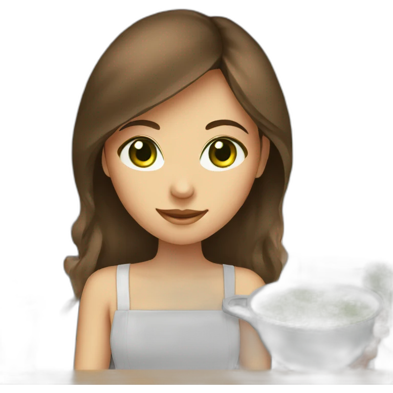 girl with brown hair and green eyes cooking emoji | AI Emoji Generator