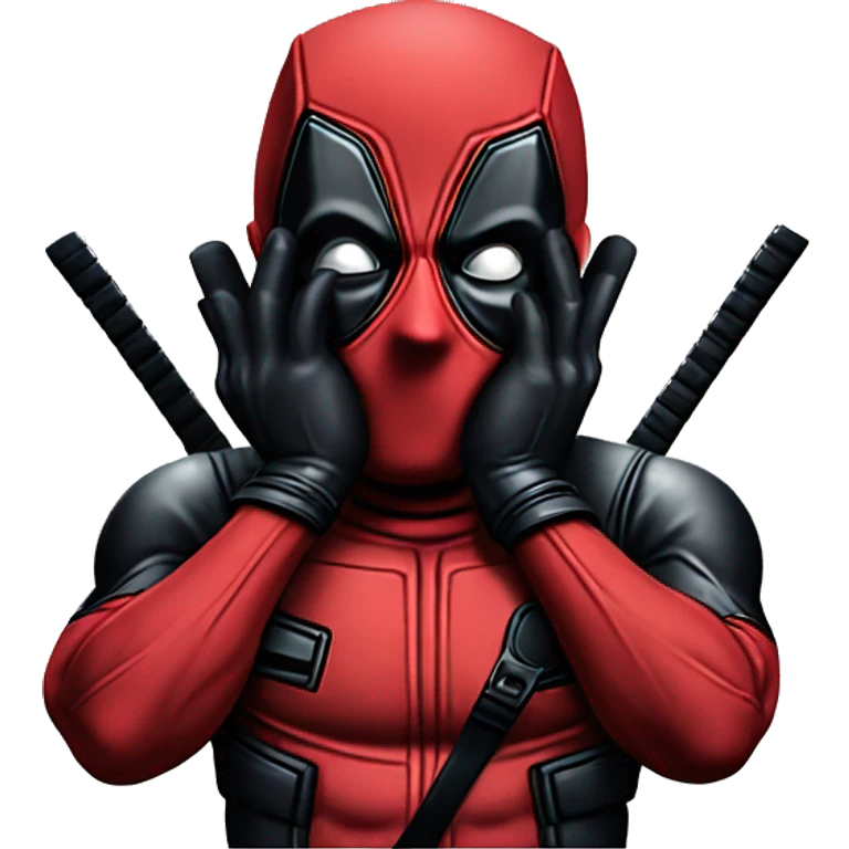 Surprised Deadpool with his hands on his cheeks emoji | AI Emoji Generator