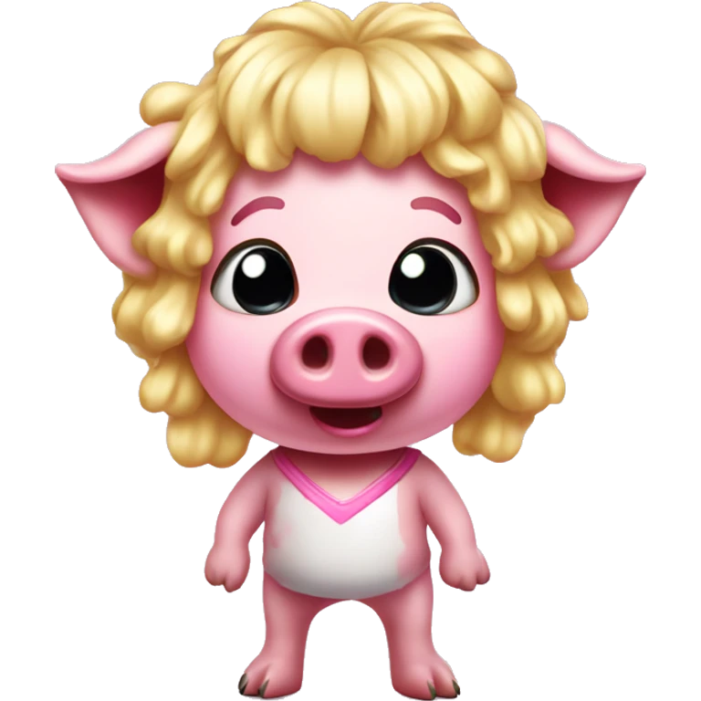 full body pink pig wearing a blonde wig dripping with grease emoji | AI ...