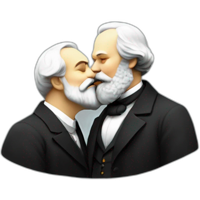karl marx kissing Friedrich Engels emoji | AI Emoji Generator