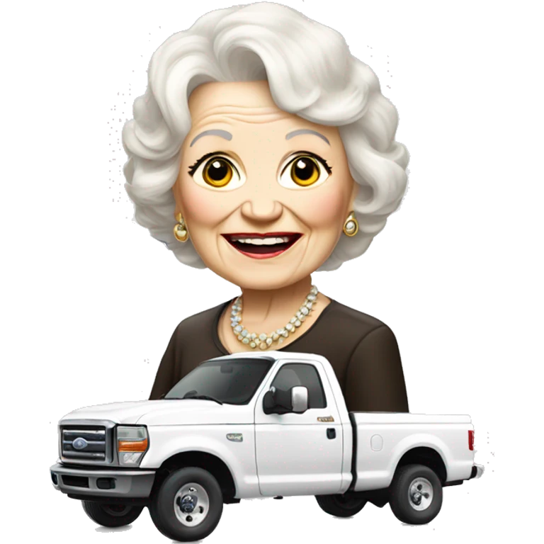 white ford f350 truck with Betty white hair emoji | AI Emoji Generator