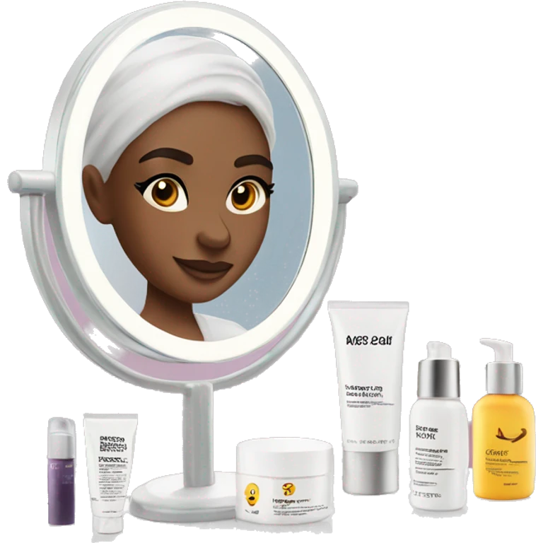 skincare routine on a white makeup vanity with mirror emoji | AI Emoji ...