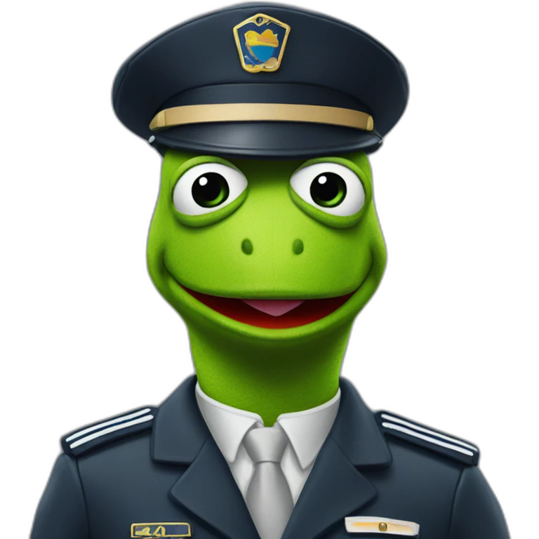kermit as airline pilot with grey uniform emoji | AI Emoji Generator